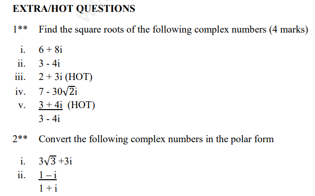 CBSE Class 11 Mathematics Complex Numbers and Quadratic Equations Assignment Set C